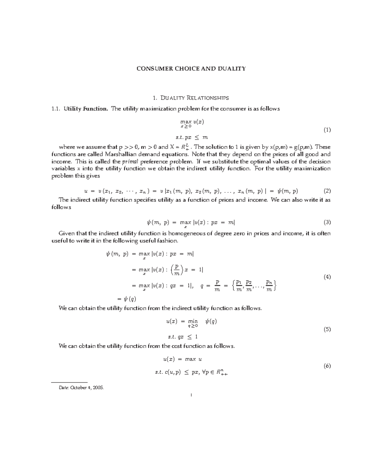 Dual Consumer - 1. DUALITYRELATIONSHIPS 1.1 Function utility ...