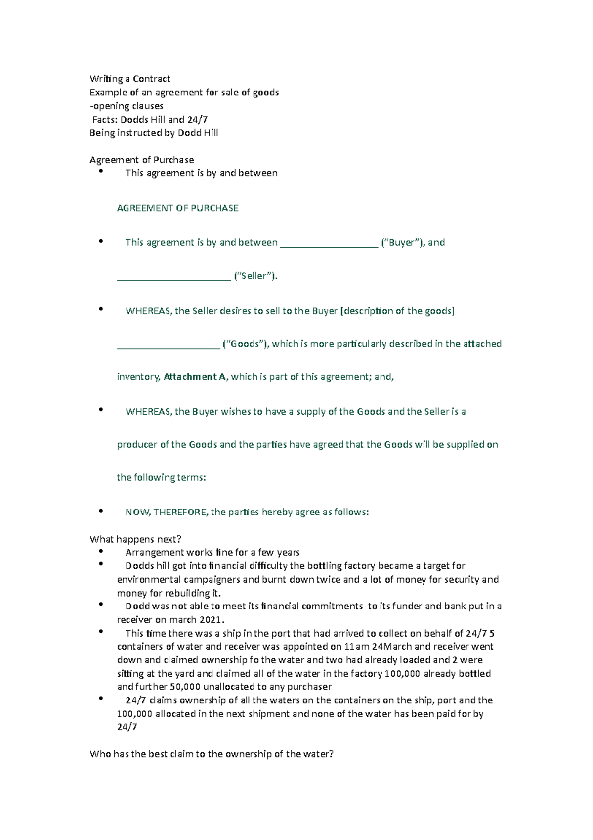 Writing a Contract - Writing a Contract Example of an agreement for ...