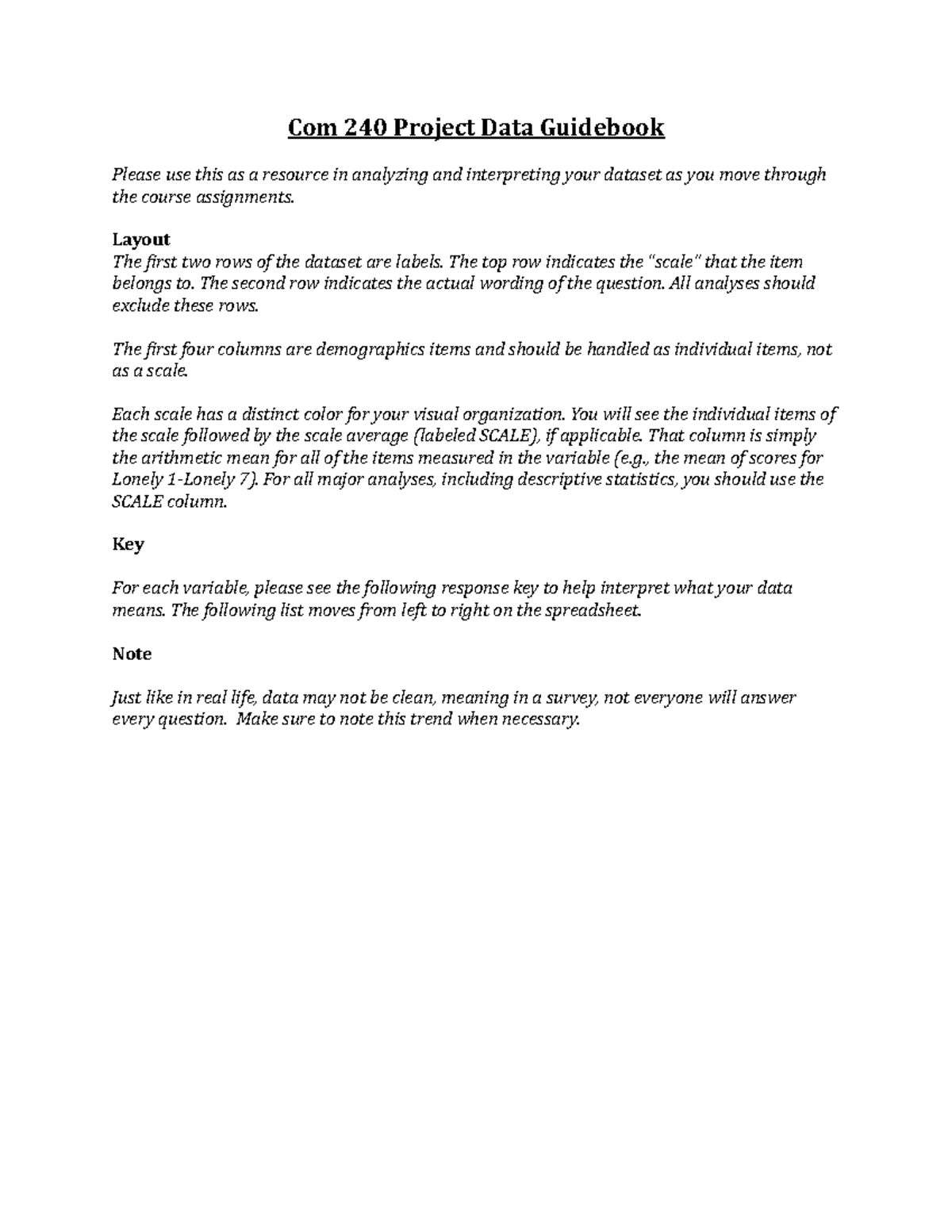 Com 240 Project Data Guidebook - Com 240 Project Data Guidebook Please ...