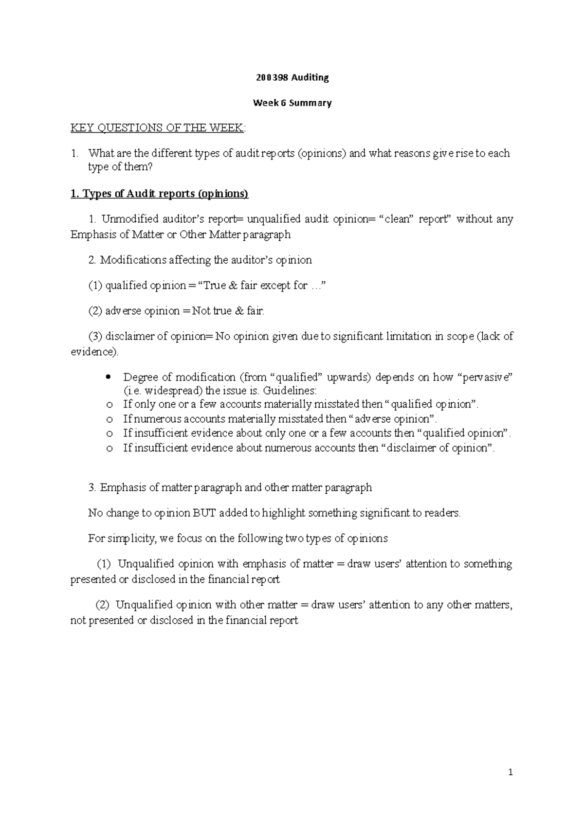 Chapter 12 2003 98 Auditing Week 9 Summary - 200398 Auditing Week 6 Summary KEY QUESTIONS OF THE ...