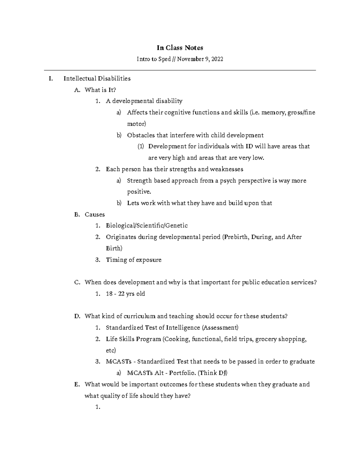 Intro to Special education - in class notes - In Class Notes Intro to ...