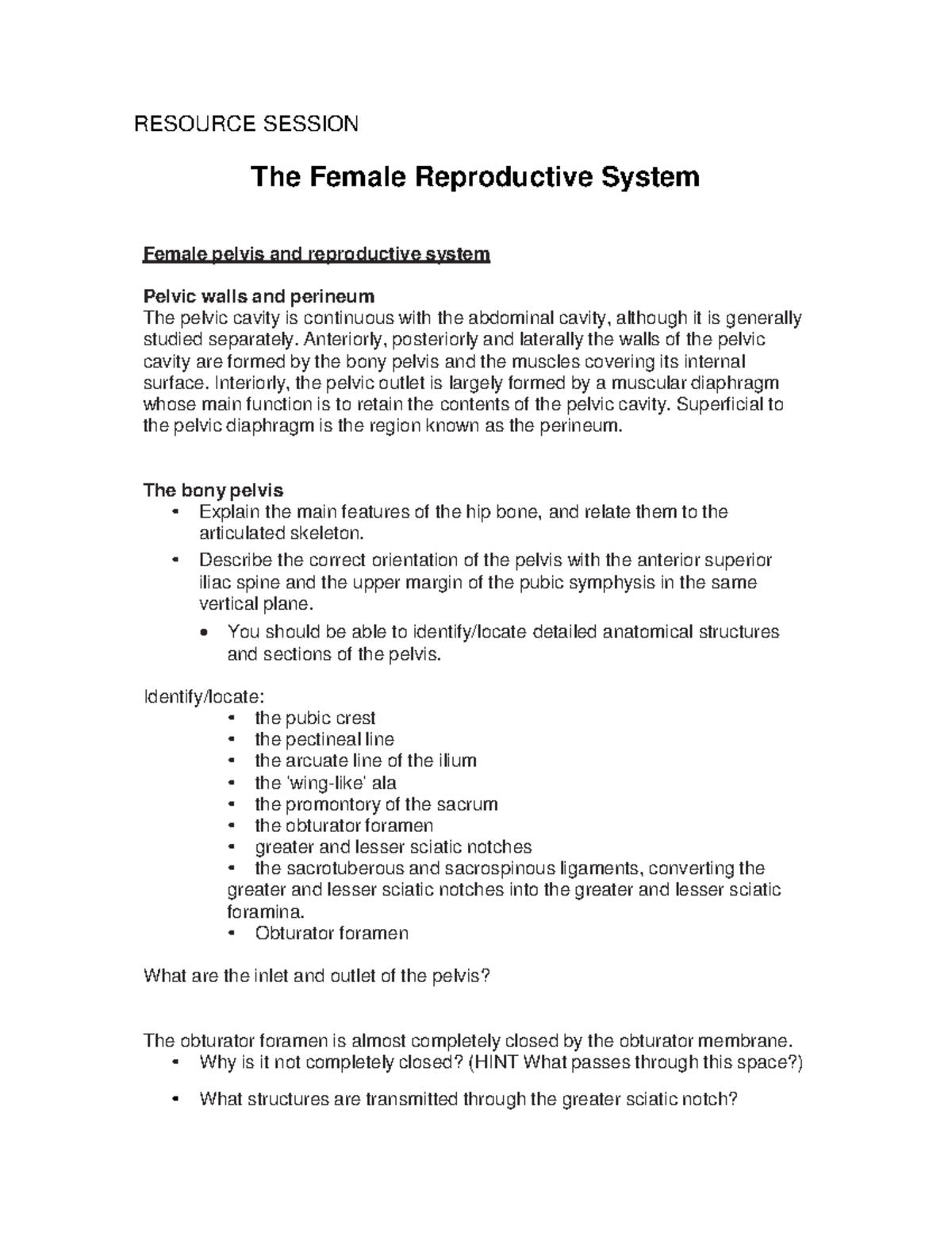 Female Reproduction questions - RESOURCE SESSI ON The Female ...