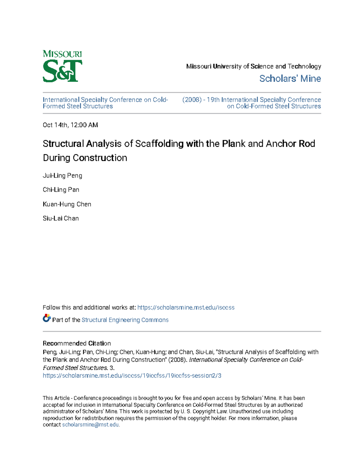 Structural Analysis of Steel Pipe Scaffolding 2 - Missouri University ...