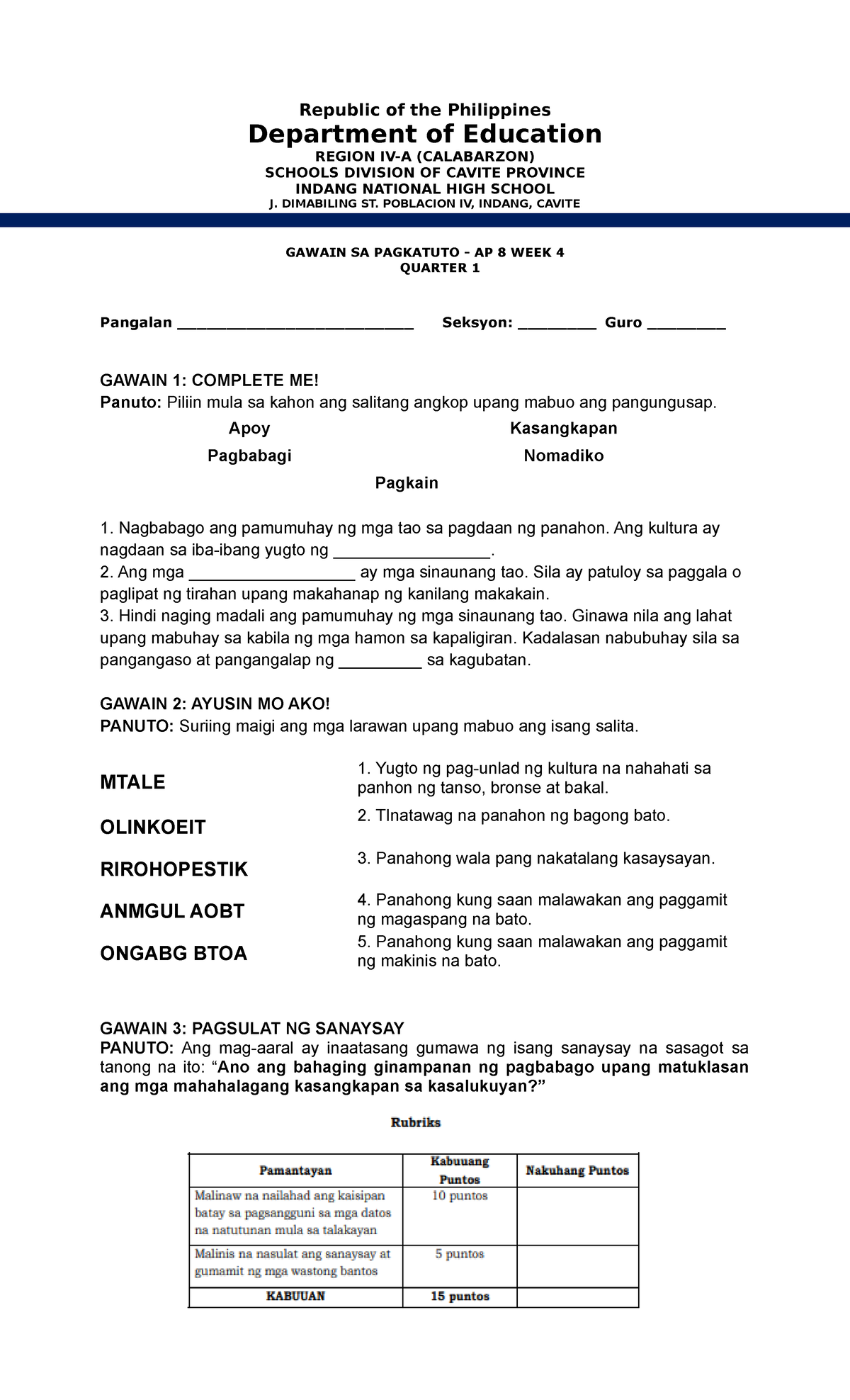 WEEK 4- Activity-AP-8- Quarter-1 - Republic of the Philippines ...