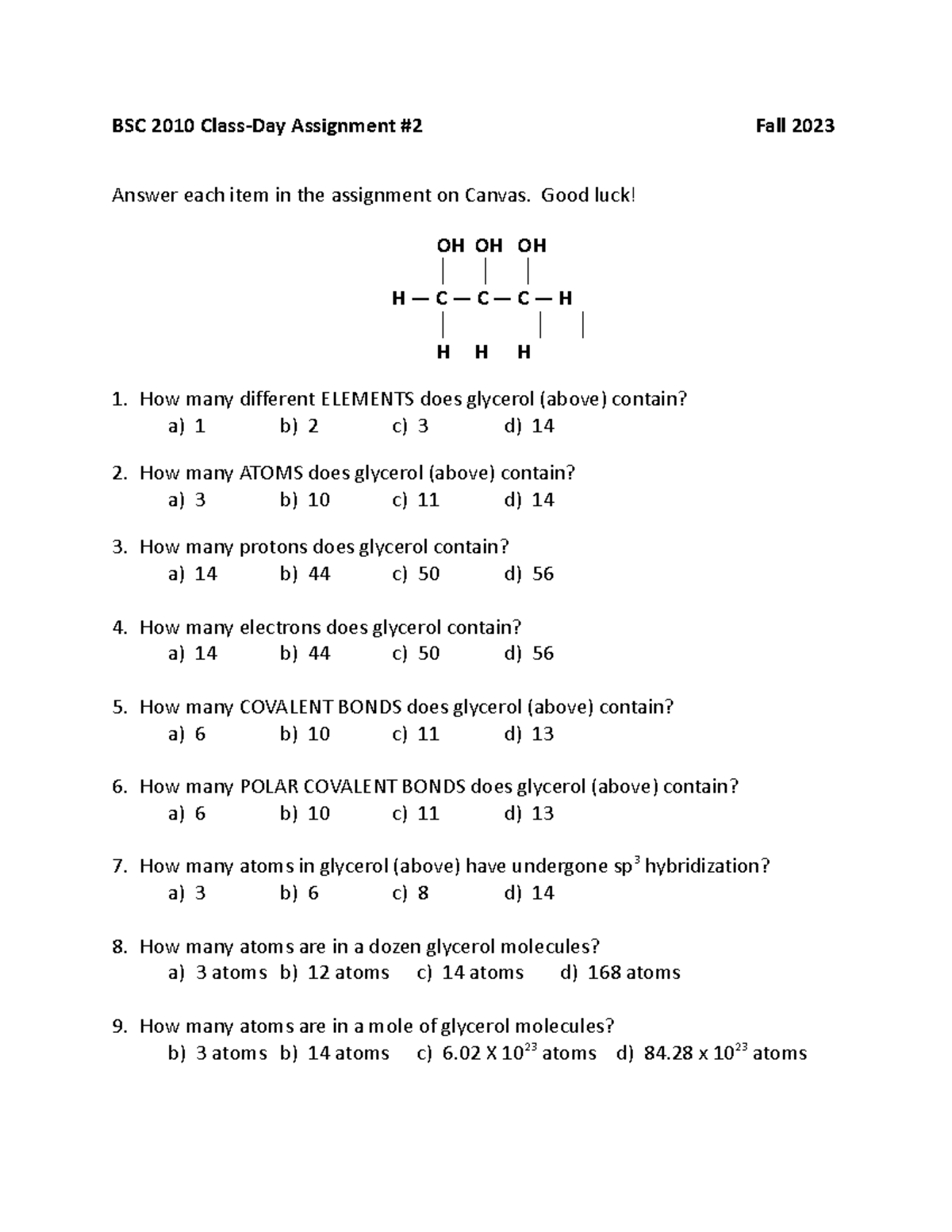 C-DA#2 Fall 2023 questions - BSC 2010 Class-Day Assignment #2 Fall 2023 ...