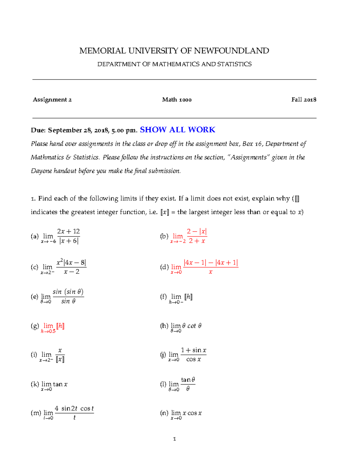Assignment 2 - MEMORIAL UNIVERSITY OF NEWFOUNDLAND DEPARTMENT OF ...