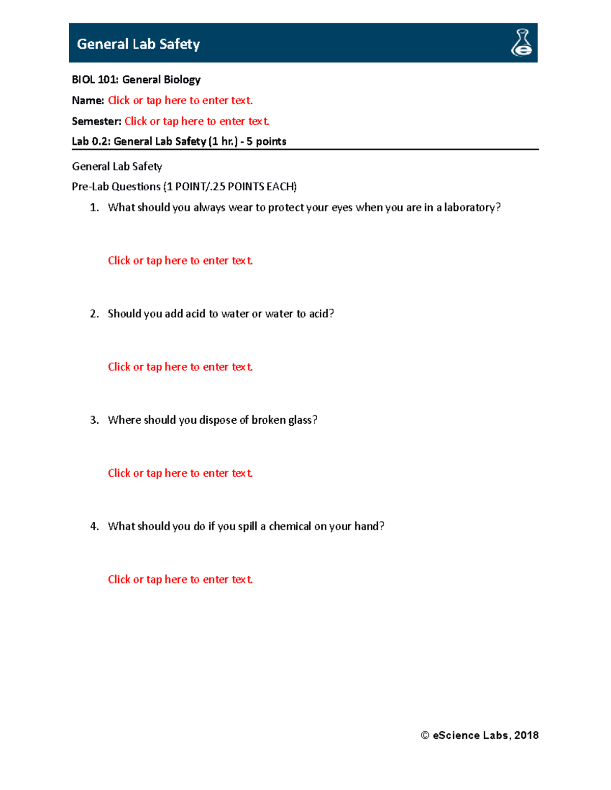 E Science Lab 0.2 General Lab Safety - BIOL 101: General Biology Name ...