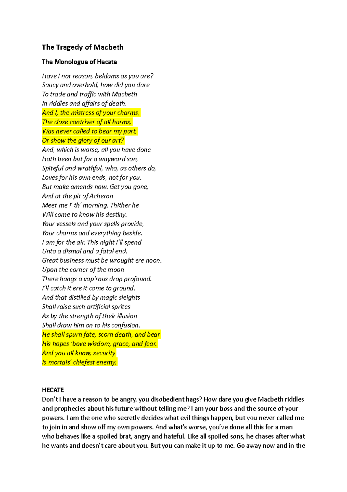 The Tragedy of Macbeth Notes - The Tragedy of Macbeth The Monologue of ...