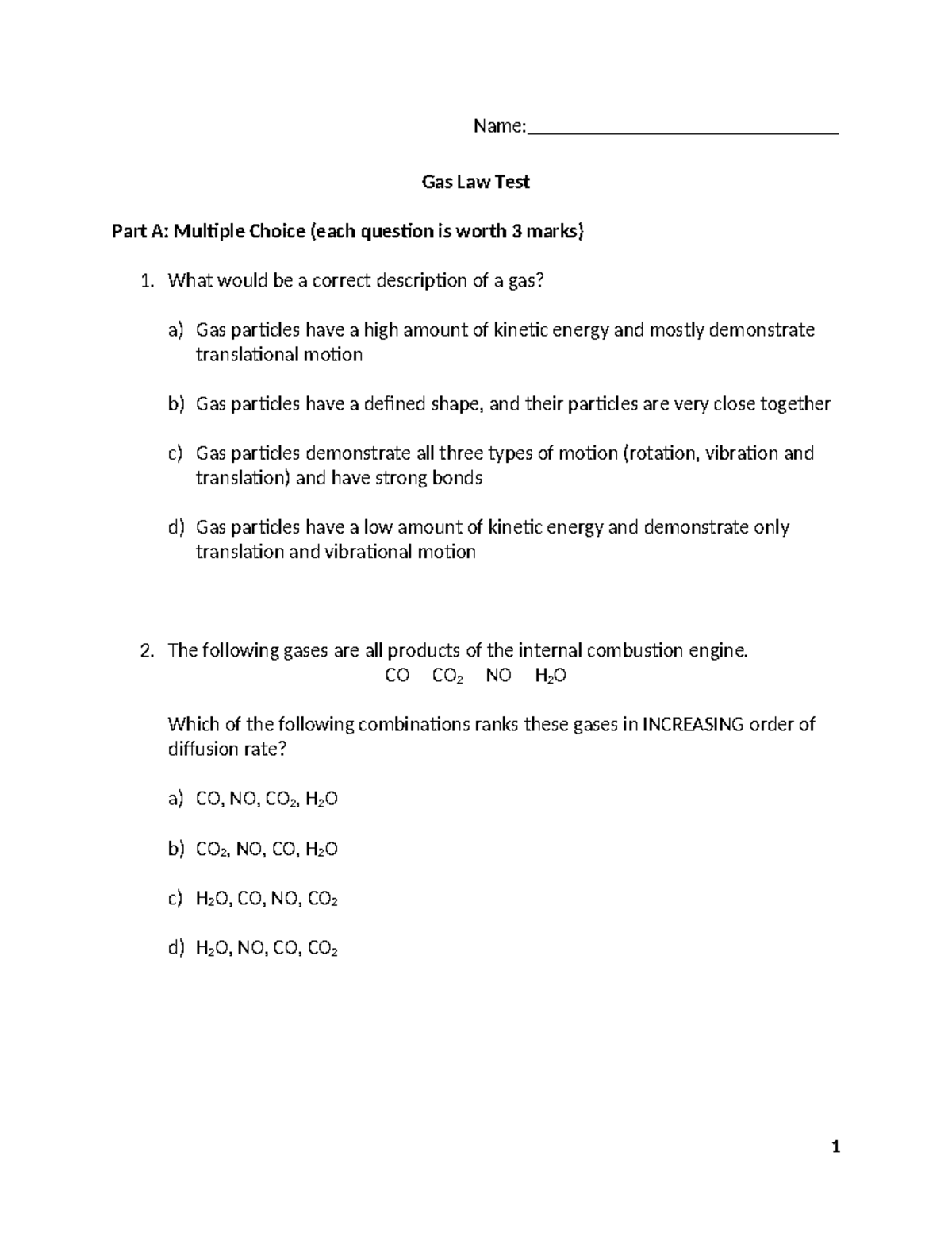 12-Gases Test - Test - Name:_______________________________ Gas Law ...