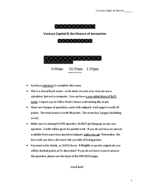 03a - Sample Final - FNCE 205 Practice Exams - Venture Capital and the ...
