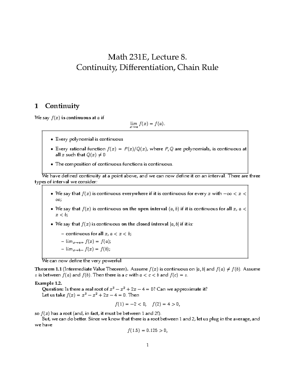 Week 3C Notes - 231 e - Math 231E, Lecture 8. Continuity ...
