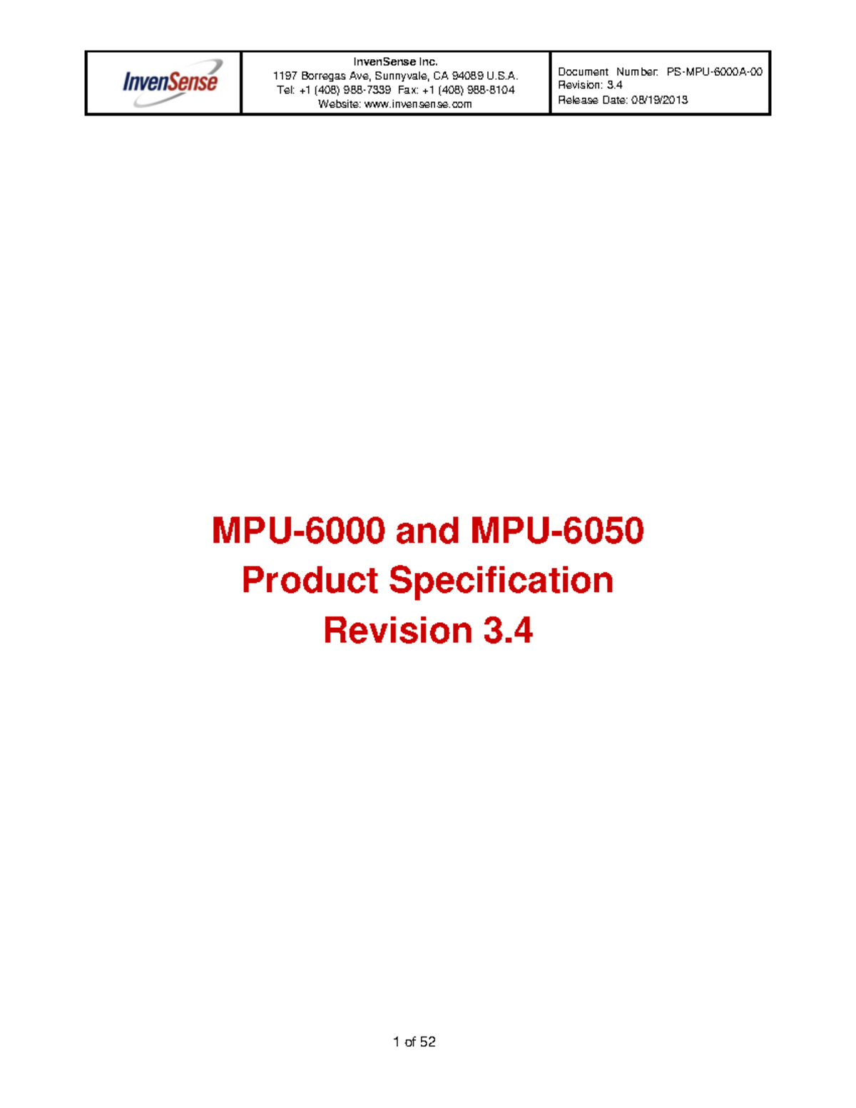 MPU-6000-Datasheet 1 - IMU datasheet for ENGR 290 - InvenSense Inc ...