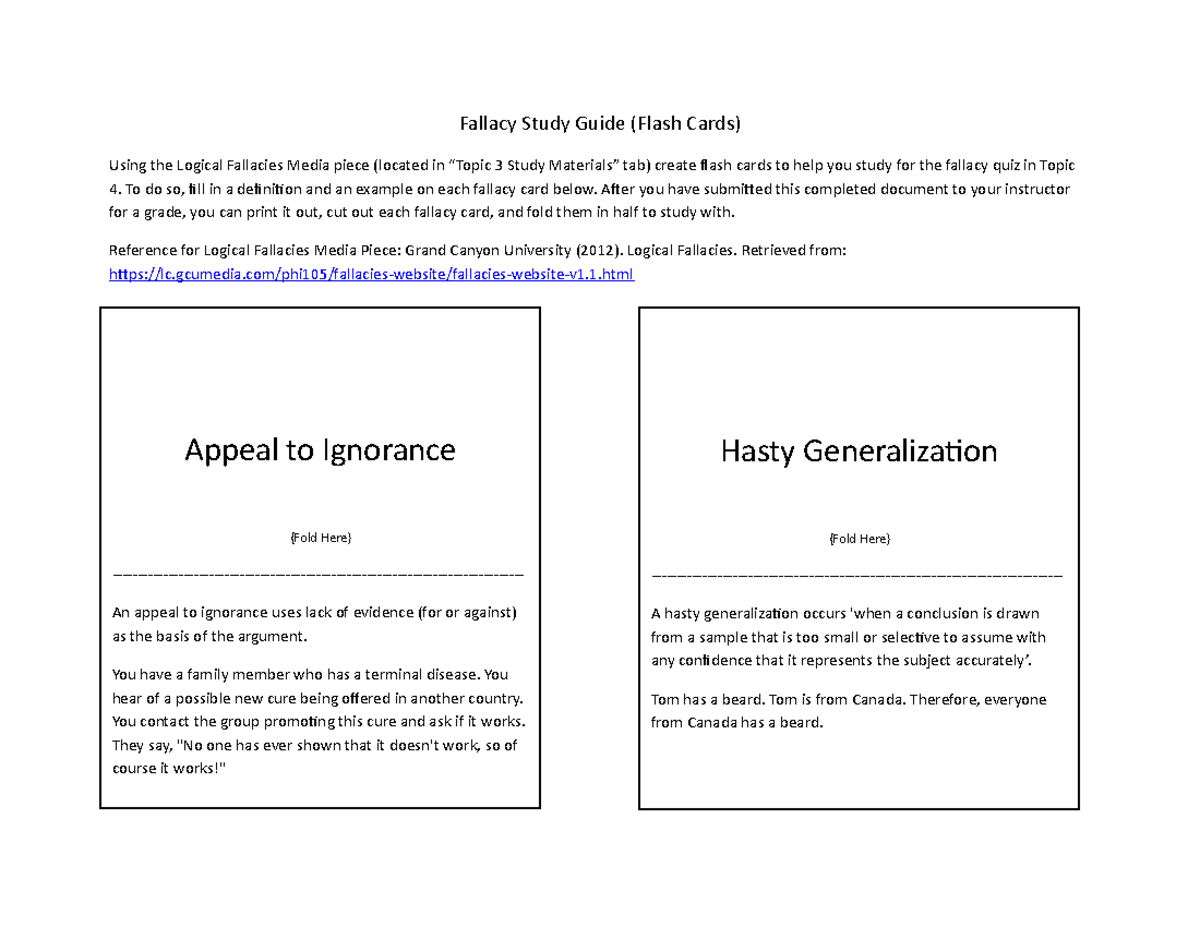 PHI105.T3 Fallacy Study Guide (fin) - Fallacy Study Guide (Flash Cards ...