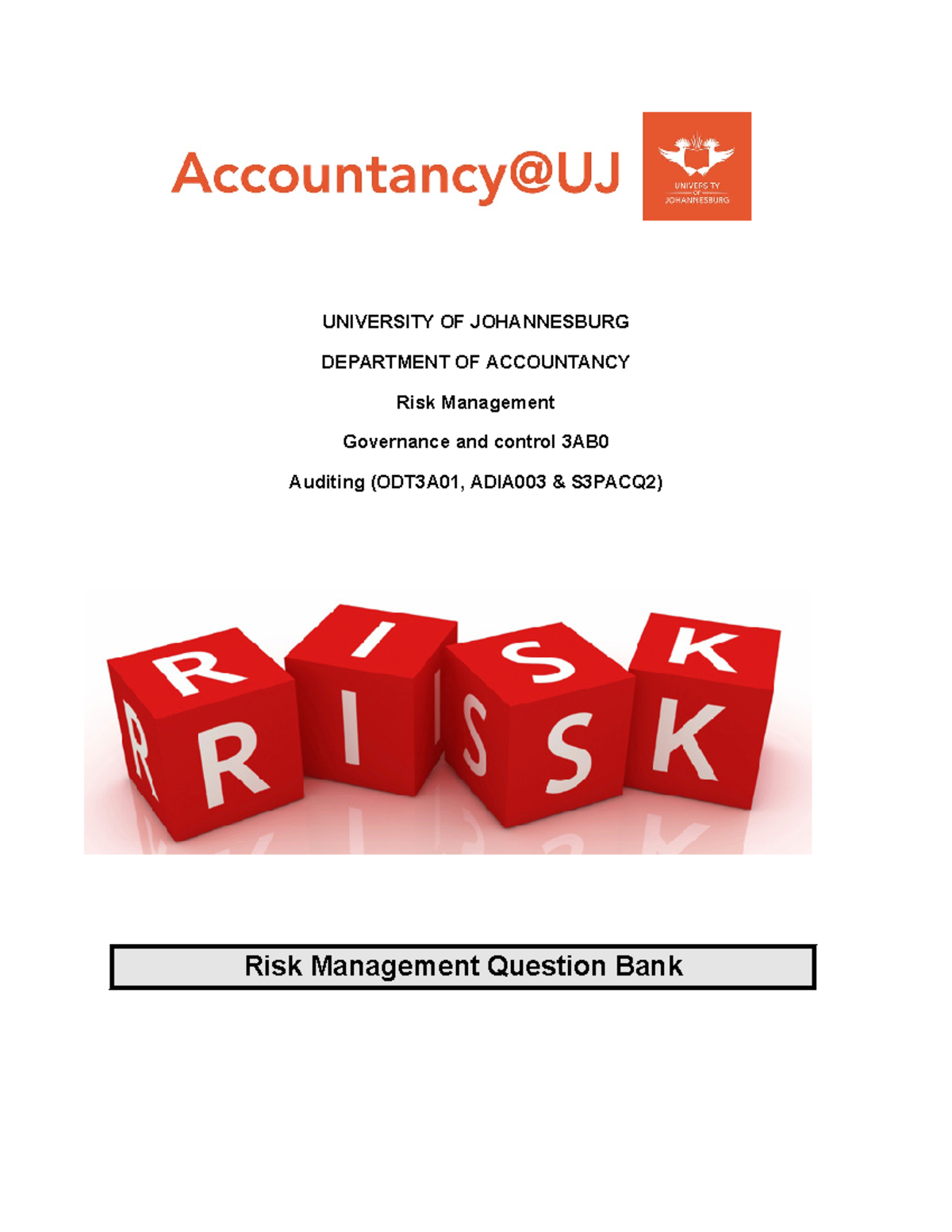 Risk management question bank 2020 - UNIVERSITY OF JOHANNESBURG ...