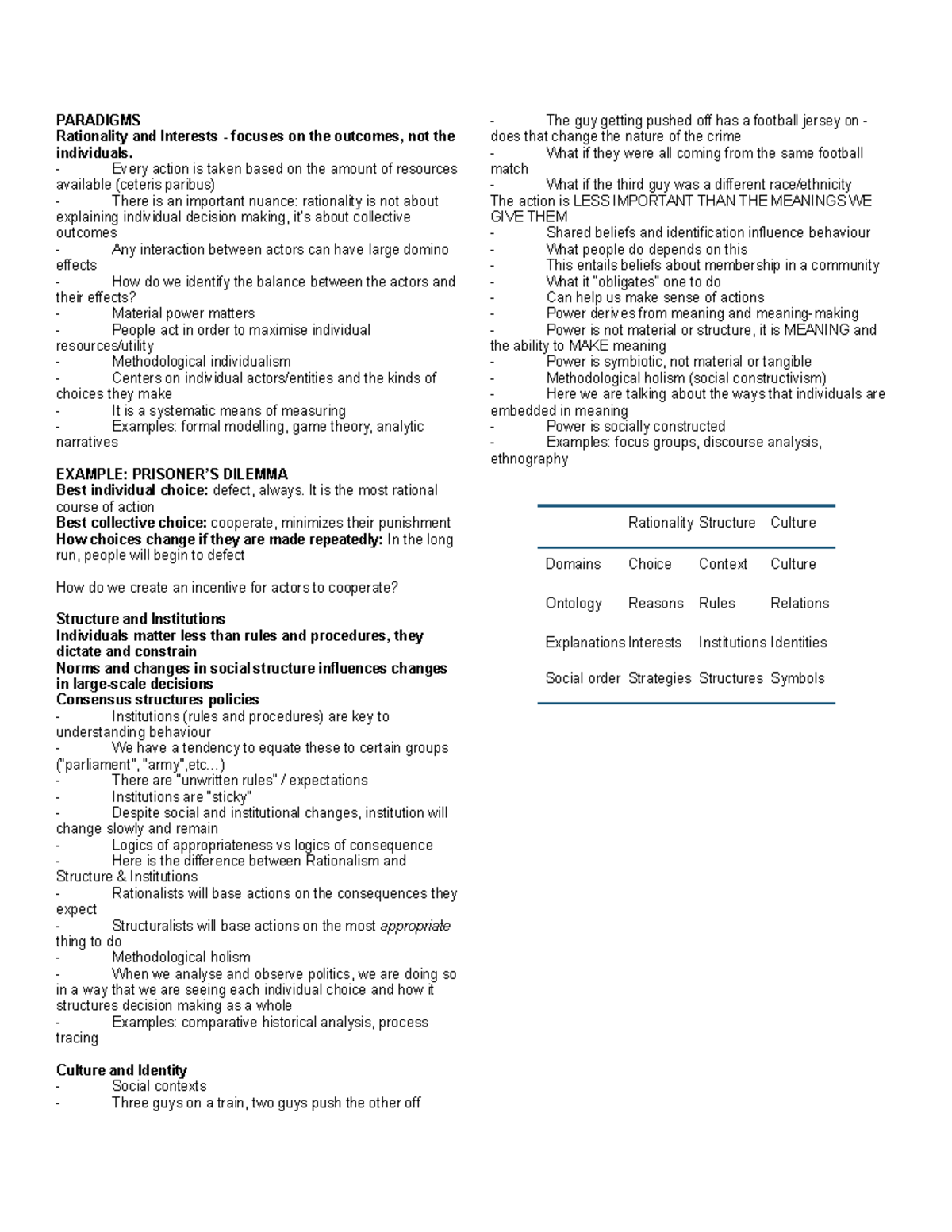 Revision Sheet - PARADIGMS Rationality and Interests - focuses on the ...