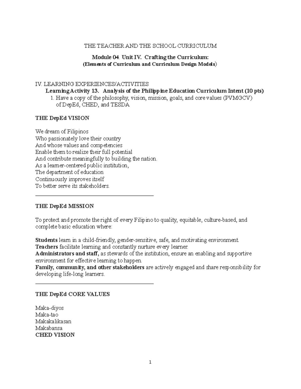 Teaching and Learning - THE TEACHER AND THE SCHOOL CURRICULUM Module 04 ...