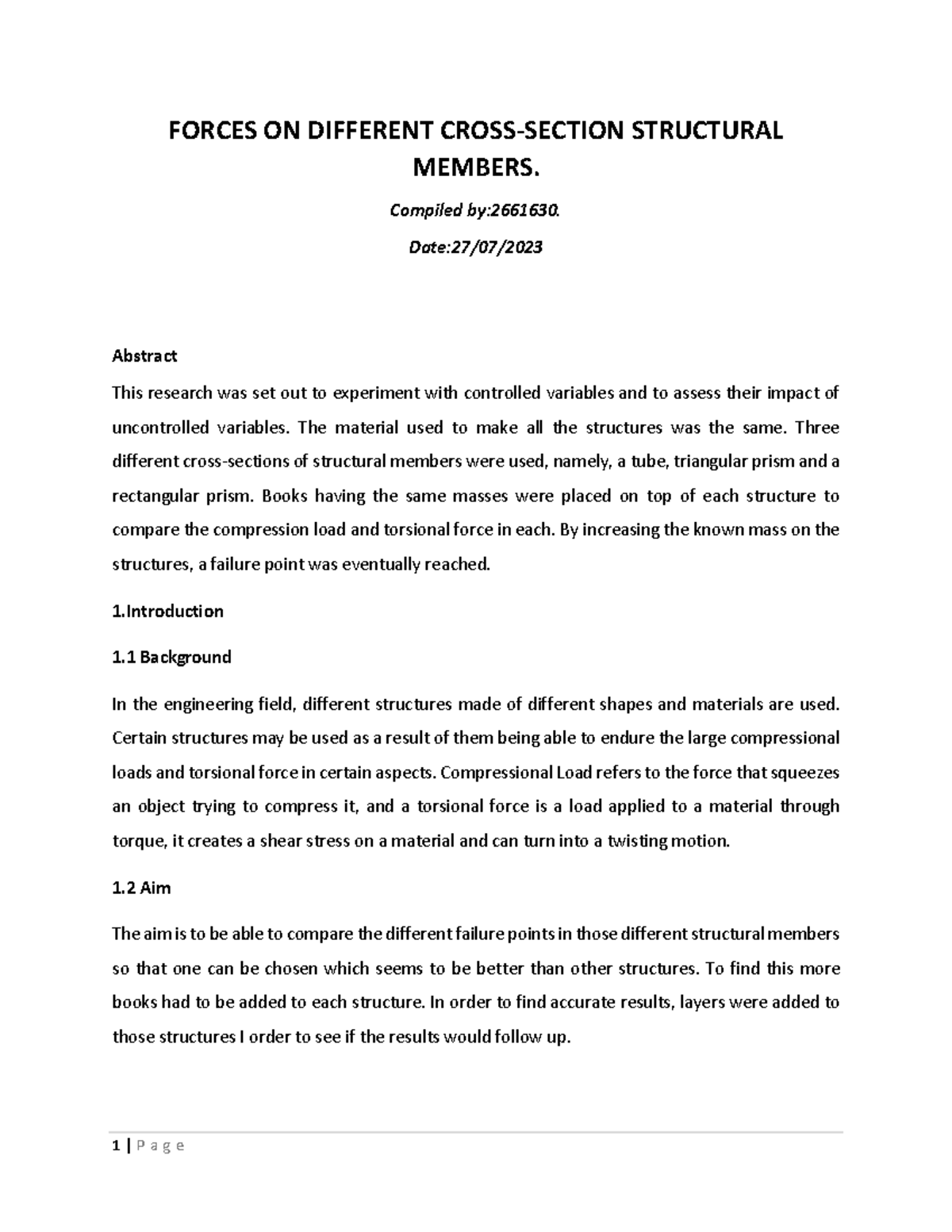 Annotated-RP%20Report%201%20-%202661630 - FORCES ON DIFFERENT CROSS ...