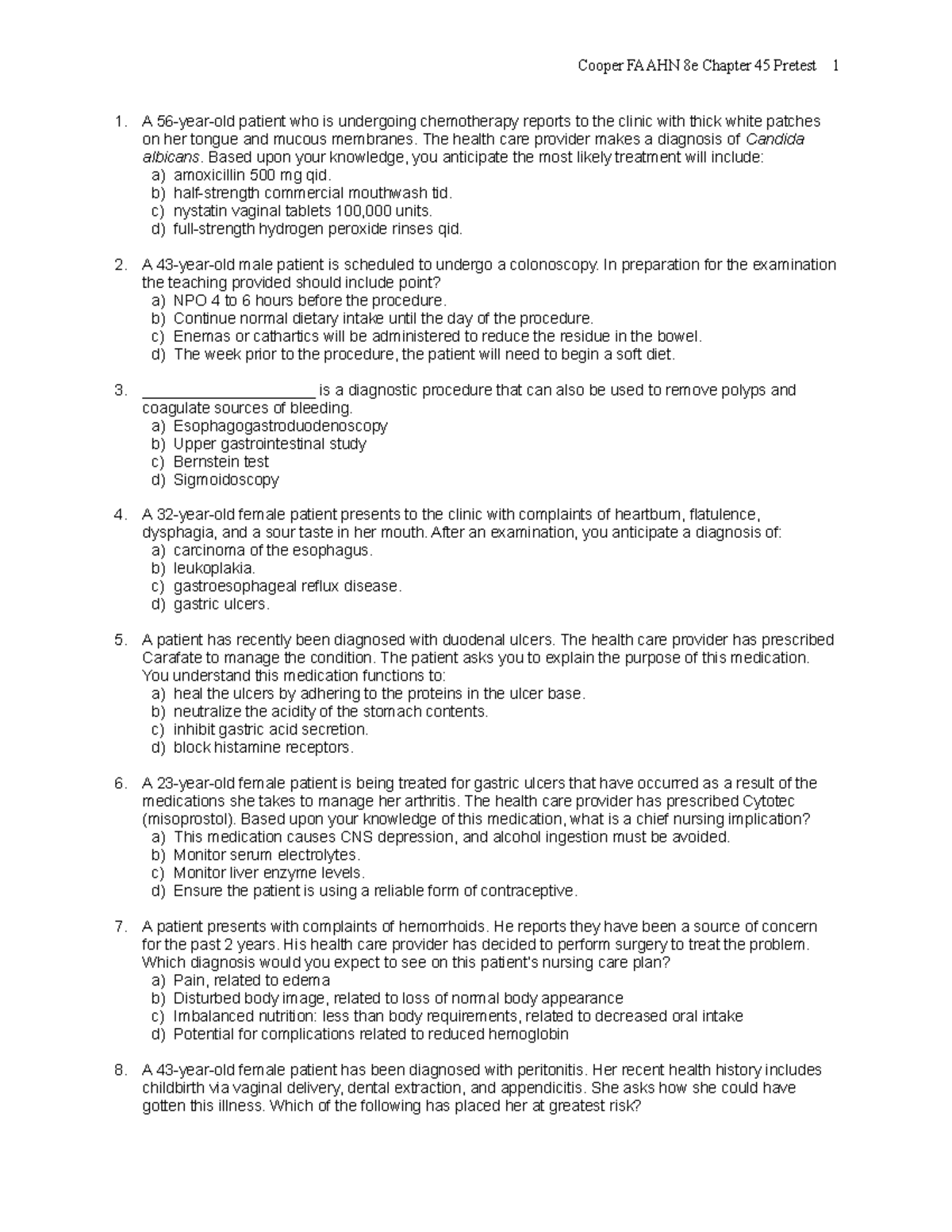 Chapter 045 - Cooper FAAHN 8e Chapter 45 Pretest 1 A 56-year-old ...
