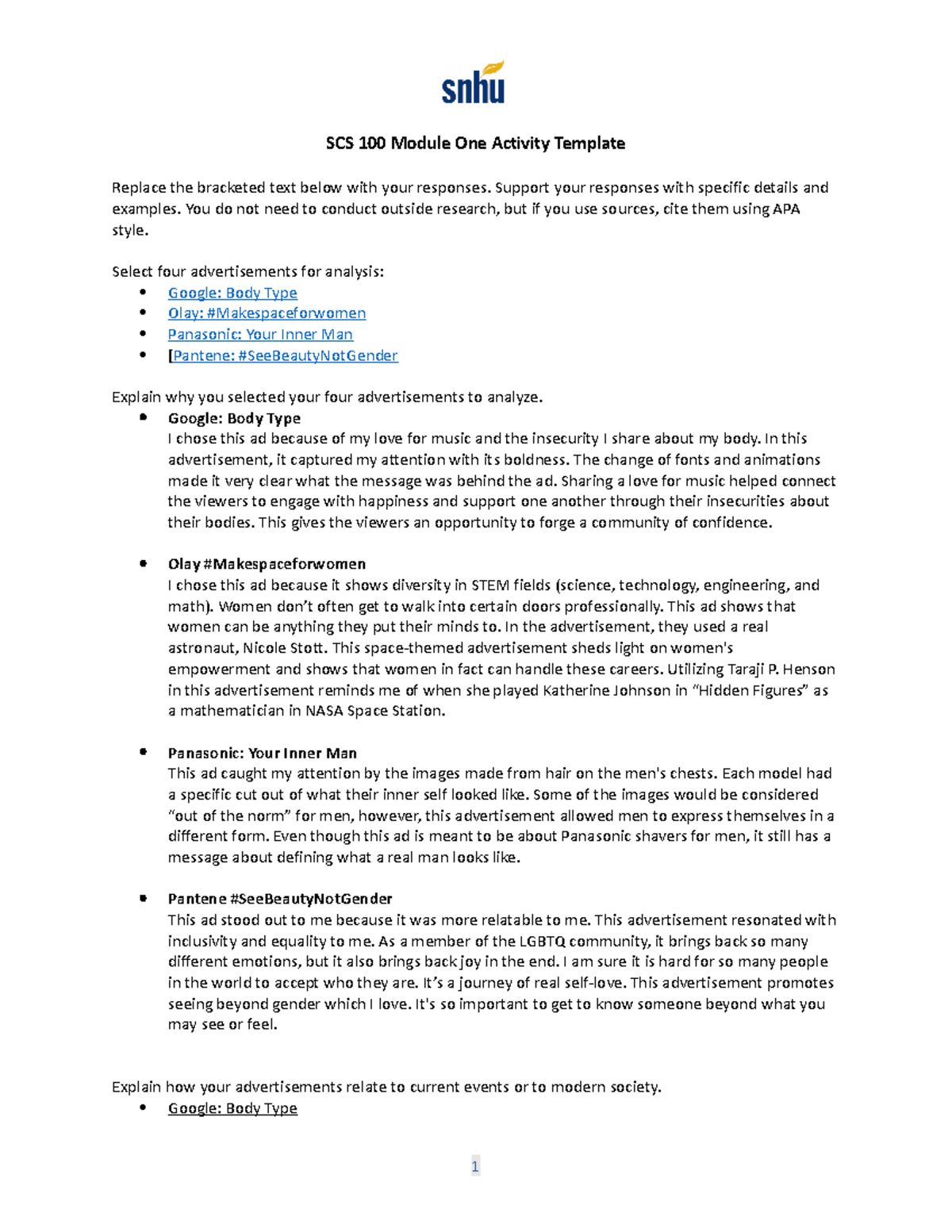 SCS 100 Module One Activity Template - SCS 100 Module One Activity ...