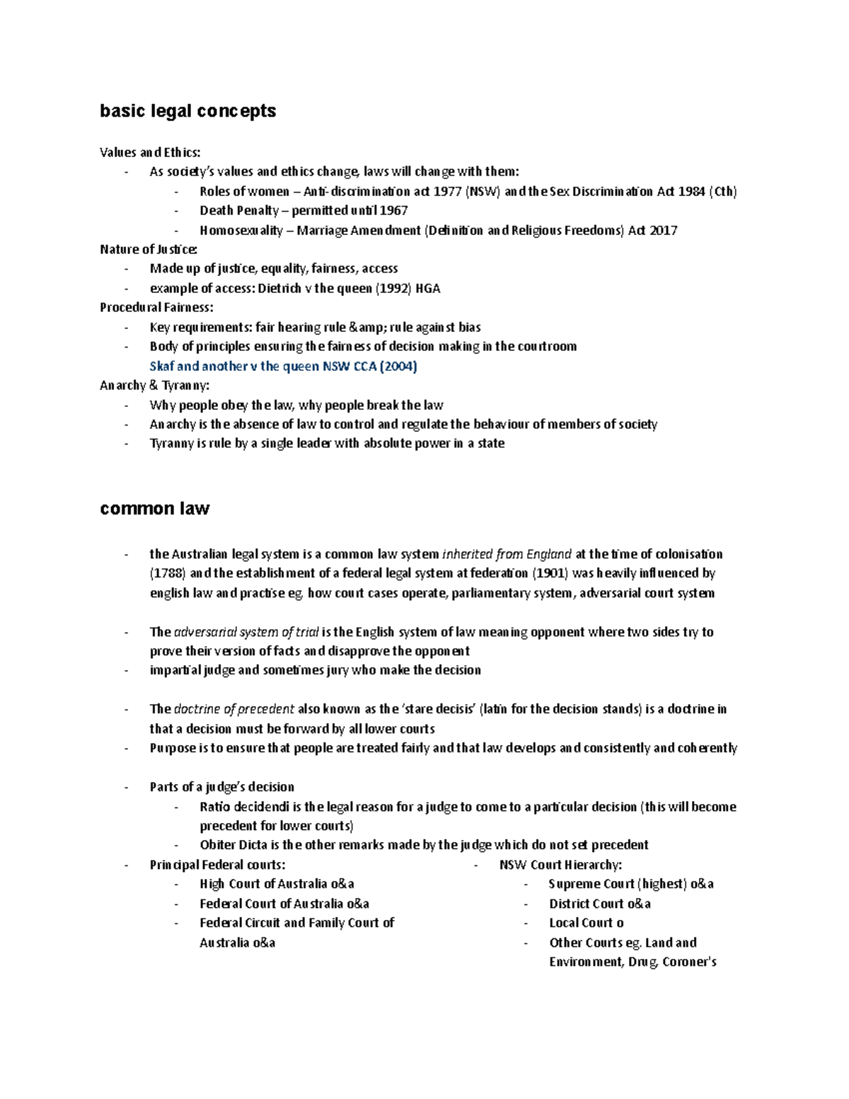 Year 11 legal studies notes - basic legal concepts Values and Ethics ...