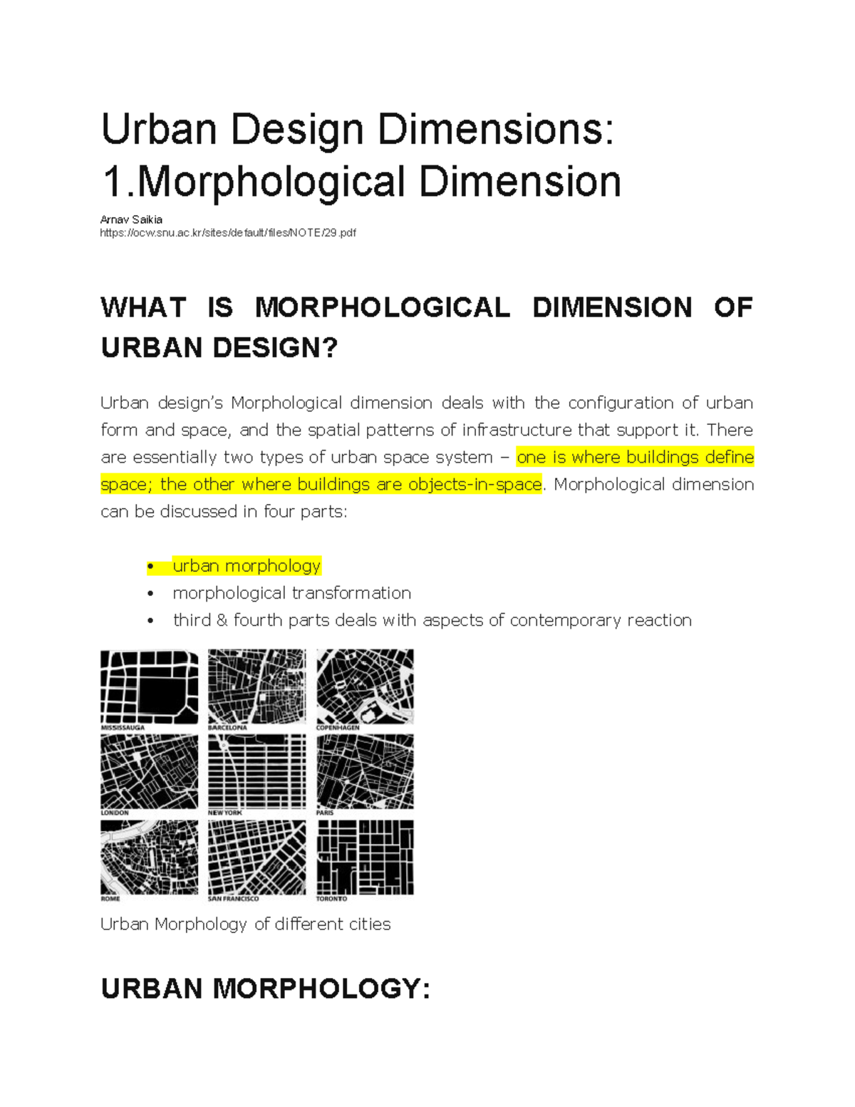 Morphological dimension - Urban Design Dimensions: 1 Dimension Arnav ...