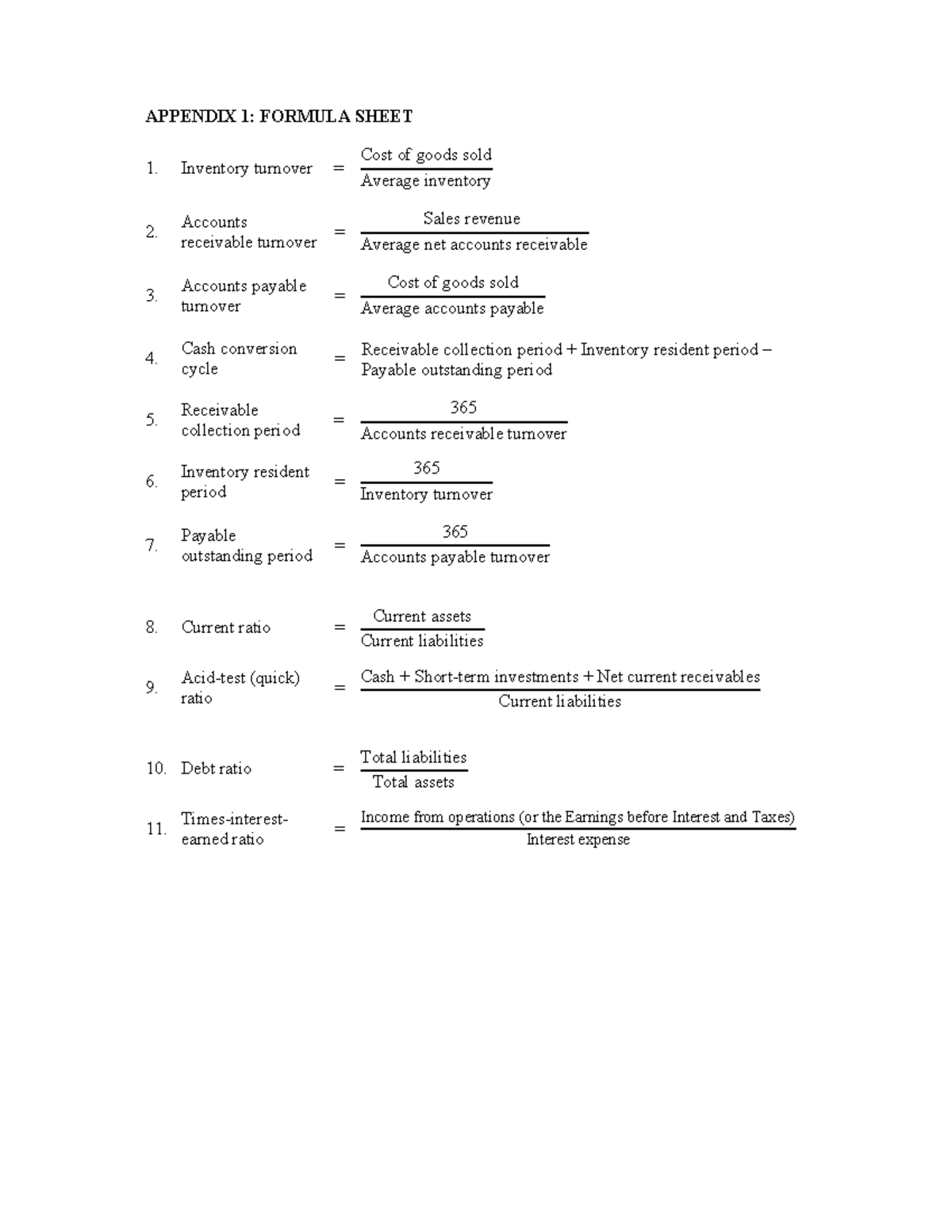 ACC201 e Formula Sheet V9 edited and posted - APPENDIX 1: FORMULA SHEET ...