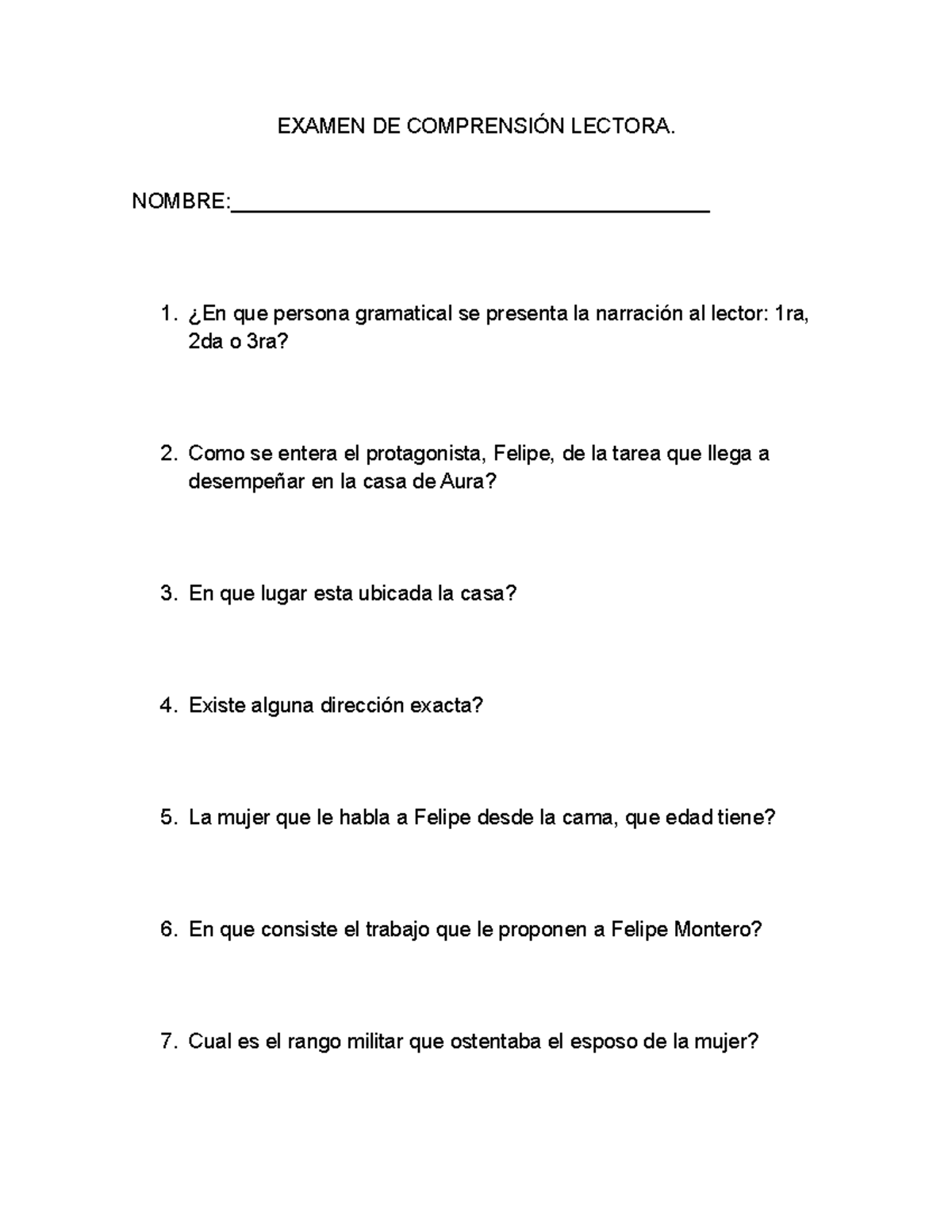 Examen DE ComprensióN Lectora - EXAMEN DE COMPRENSIÓN LECTORA. - Studocu