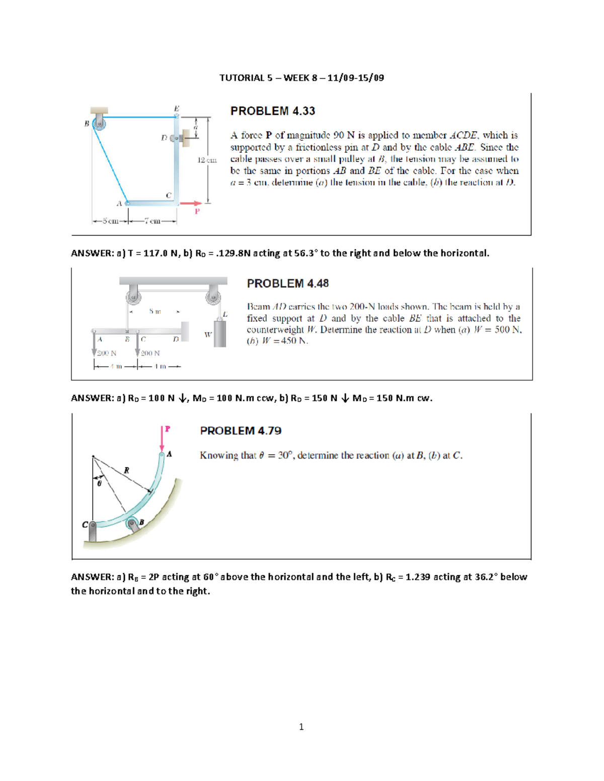 MM103 Tutorial 05 Week08 Questions ONLY - Engineering Mechanics - 1 ...