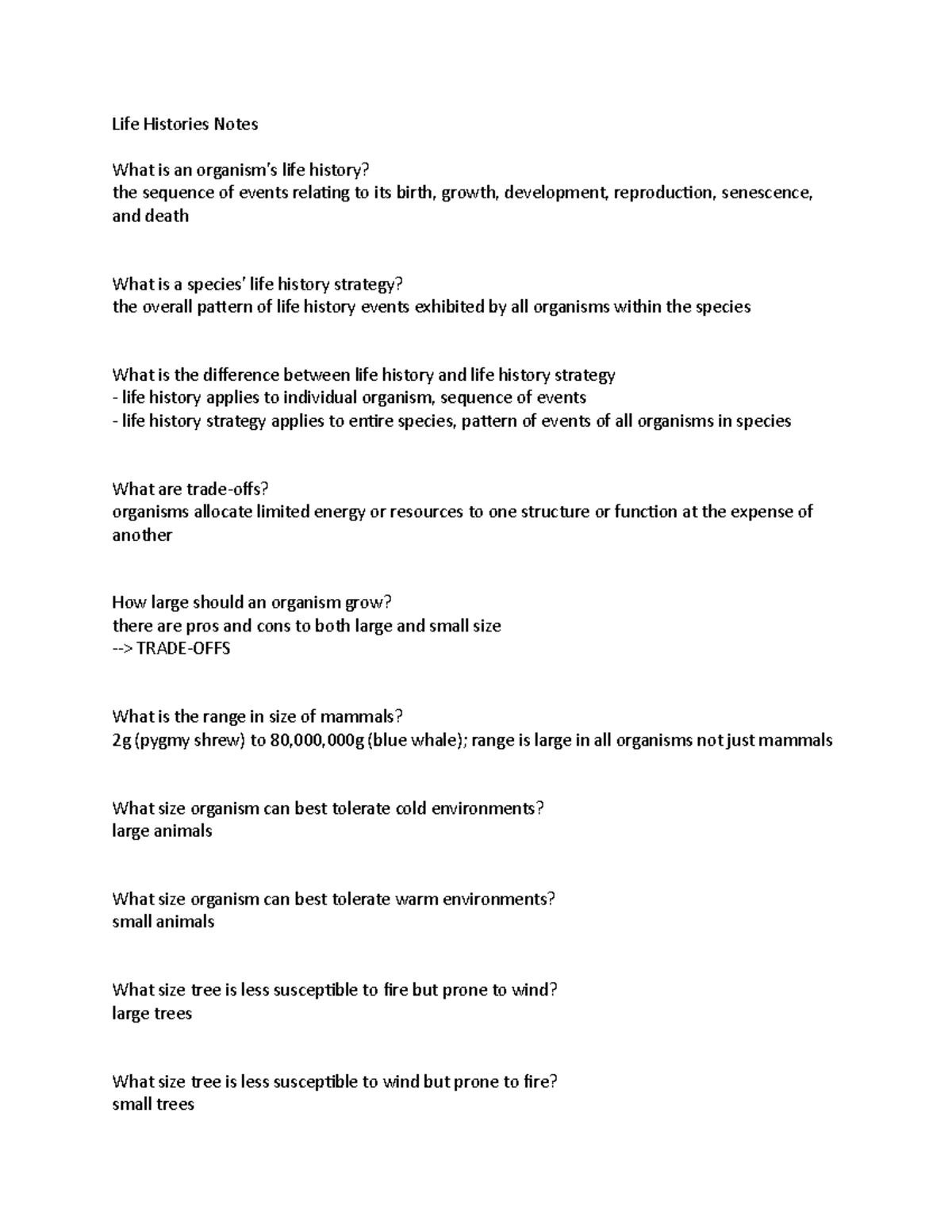 Life Histories Notes - Life Histories Notes What is an organism's life ...
