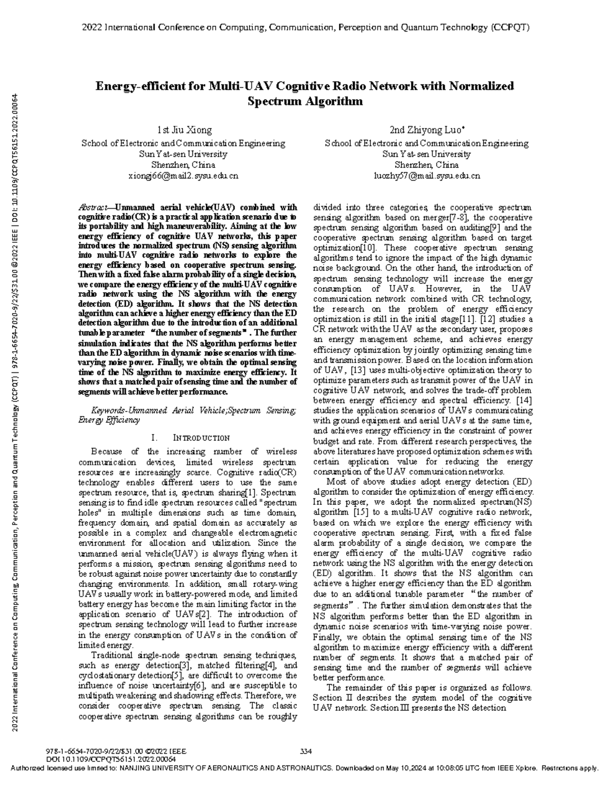 Energy Efficient For Multi Uav Cognitive Radio Network With Normalized Spectrum Algorithm