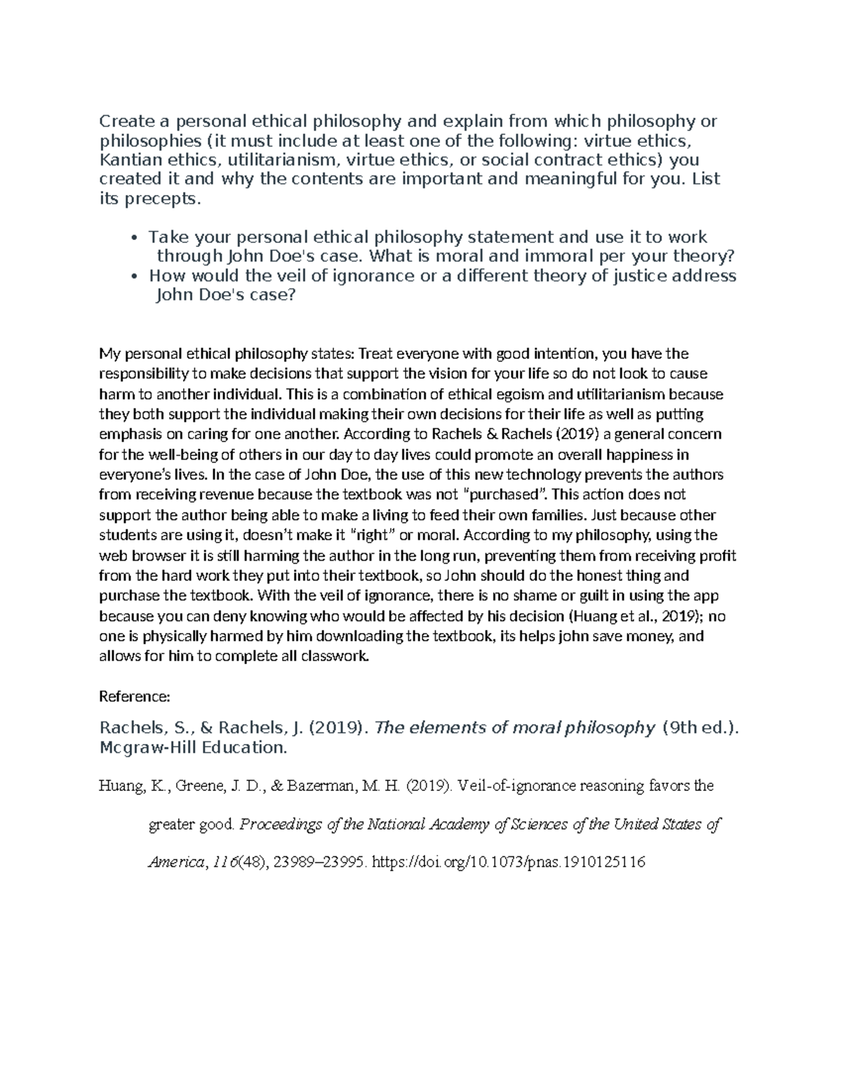 Week 8 discussion post - Create a personal ethical philosophy and ...