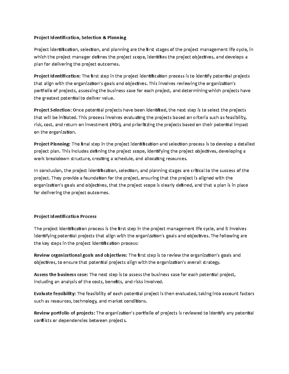 Unit II Project Management - Project Identification, Selection & Planning Project - Studocu