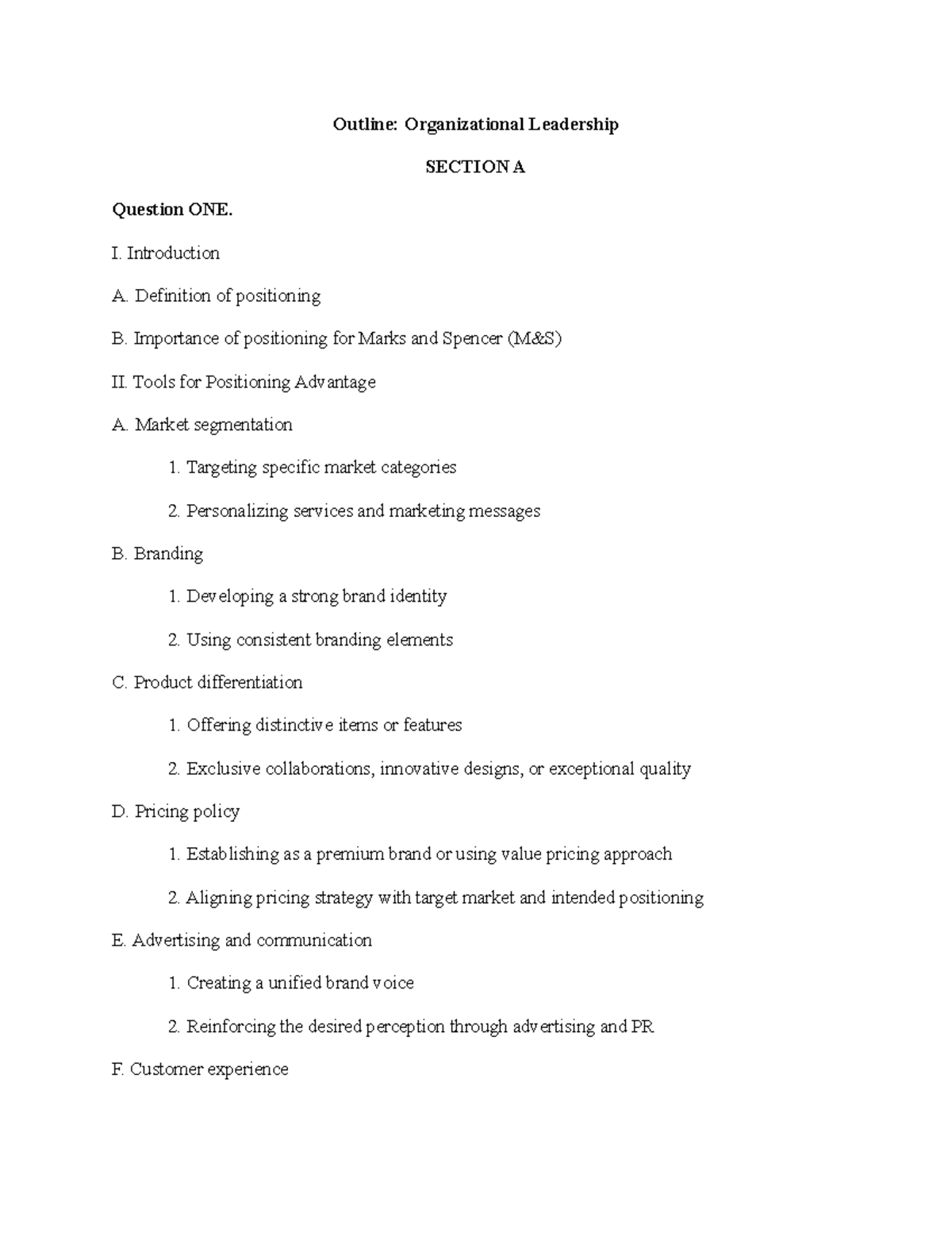 Outline Organization - Summary - Outline: Organizational Leadership ...