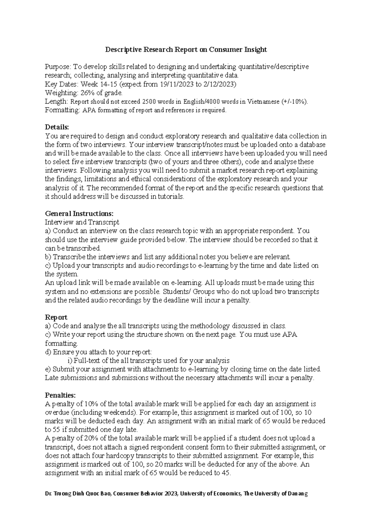 Descriptive Research Report on Consumer Insight - Key Dates: Week 1 4 ...