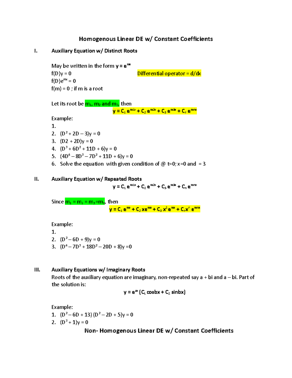 Homogenous DE w - Practice Problems - Homogenous Linear DE w/ Constant ...