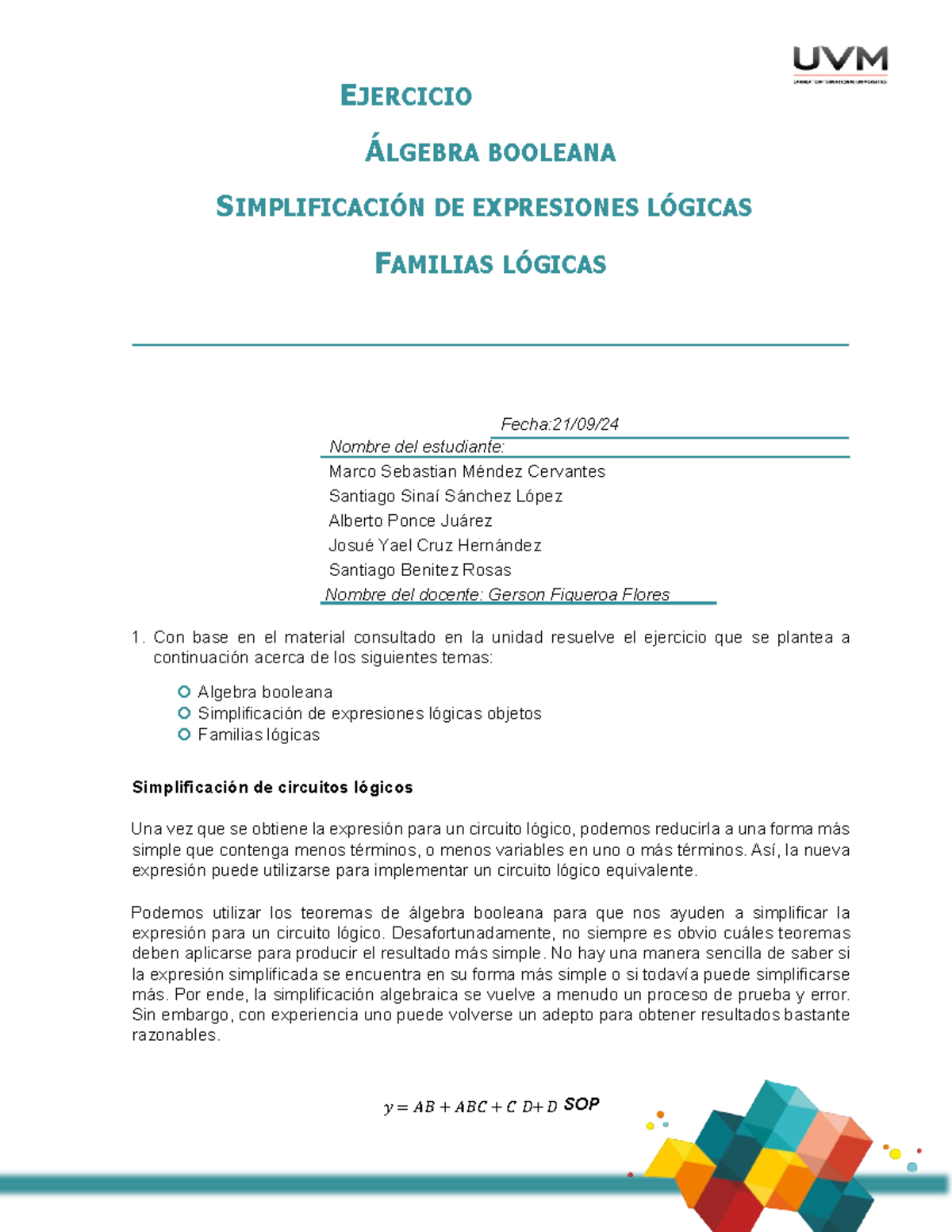 A4 - ... - EJERCICIO ÁLGEBRA BOOLEANA SIMPLIFICACIÓN DE EXPRESIONES ...