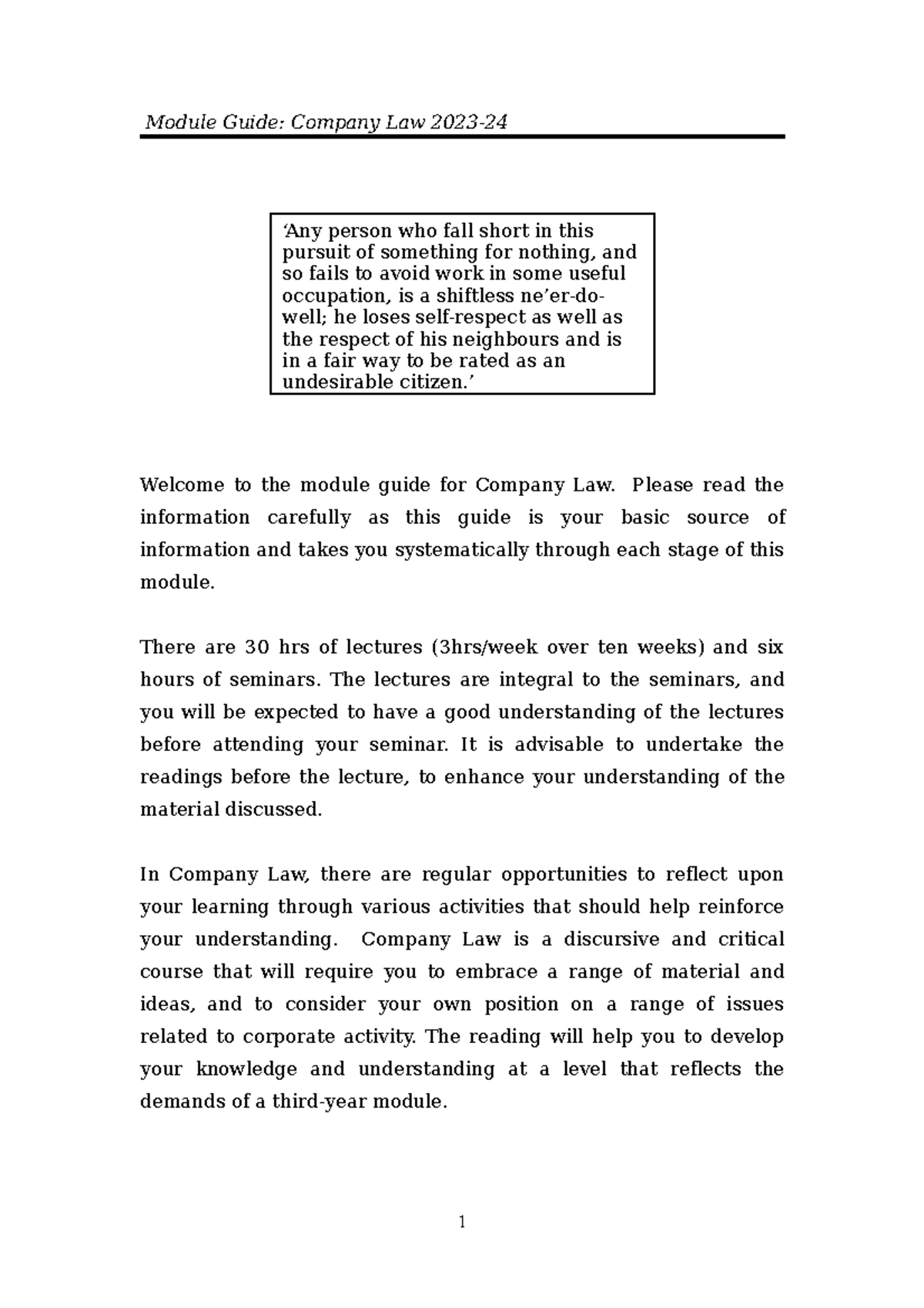 Course Outline 2023-4 - Module Guide: Company Law 2023- Welcome to the ...