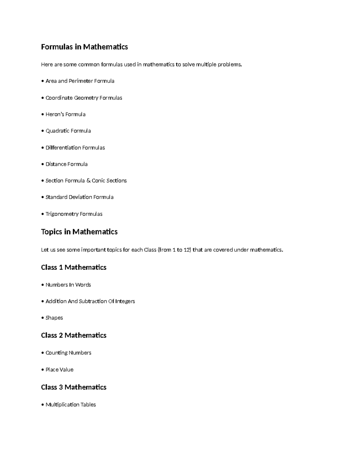 Math2 - LECTURE NOTES - Formulas in Mathematics Here are some common ...