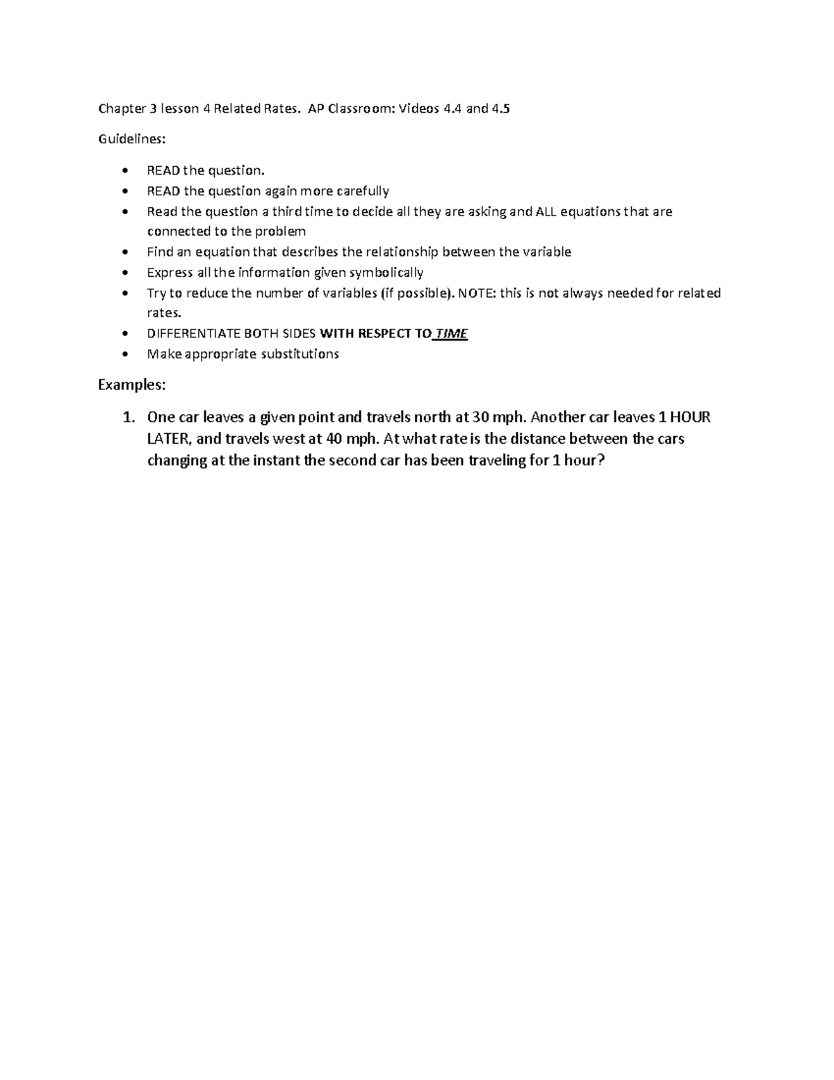 Chapter 3 lesson 4 Related rates - Chapter 3 lesson 4 Related Rates. AP ...