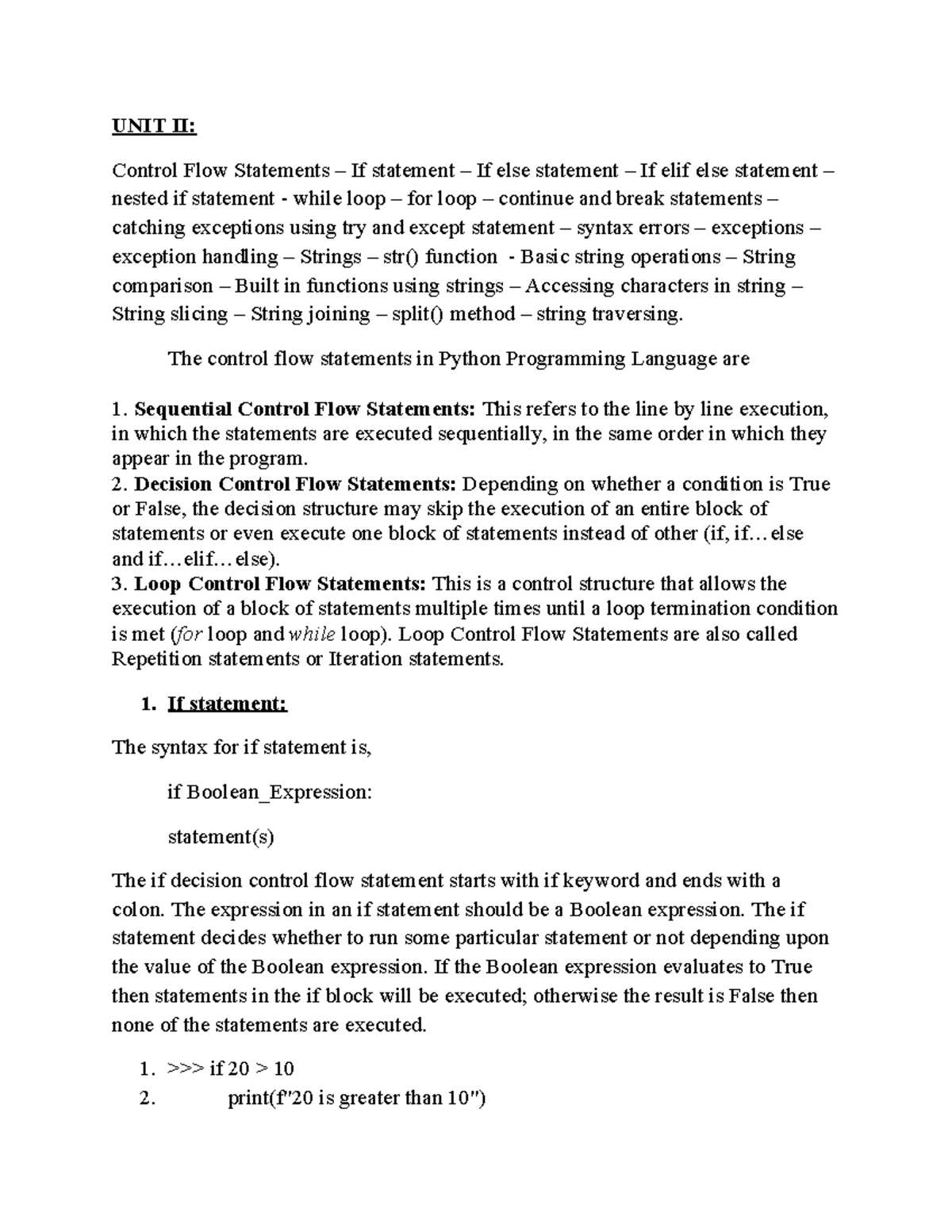 Python UNIT II NEW - dfg - UNIT II: Control Flow Statements – If ...