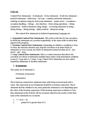 Python UNIT I NEW - ertyujkl - PYTHON PROGRAMMING UNIT I UNIT I: Identifiers – Keywords ...