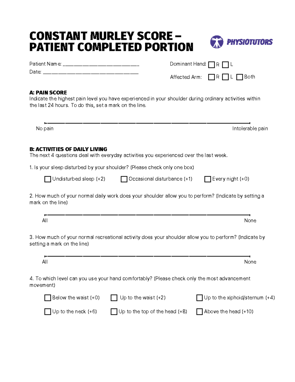 Constant murley score - CONSTANT MURLEY SCORE – PATIENT COMPLETED ...