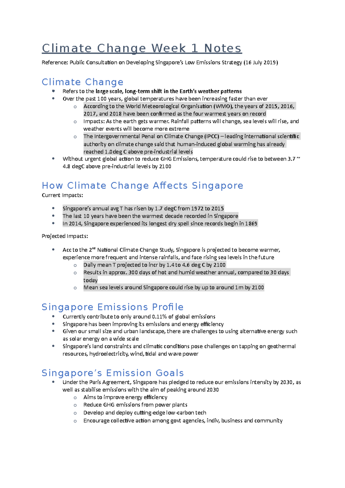 Climate Change Week 1 Notes - COR2203 - SMU - Studocu