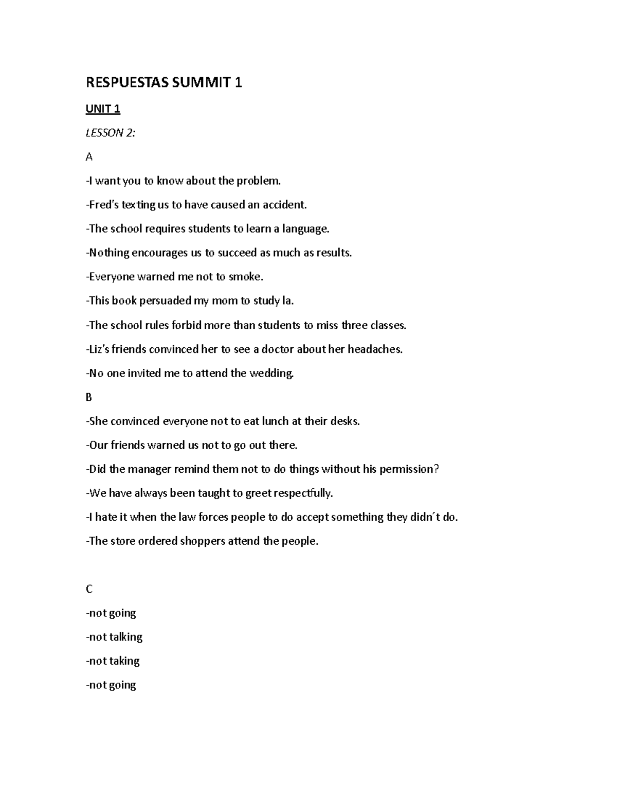 Respuestas Summit 1 Extra Grammar Excercises Lesson 2 And Unit 2 Lesson