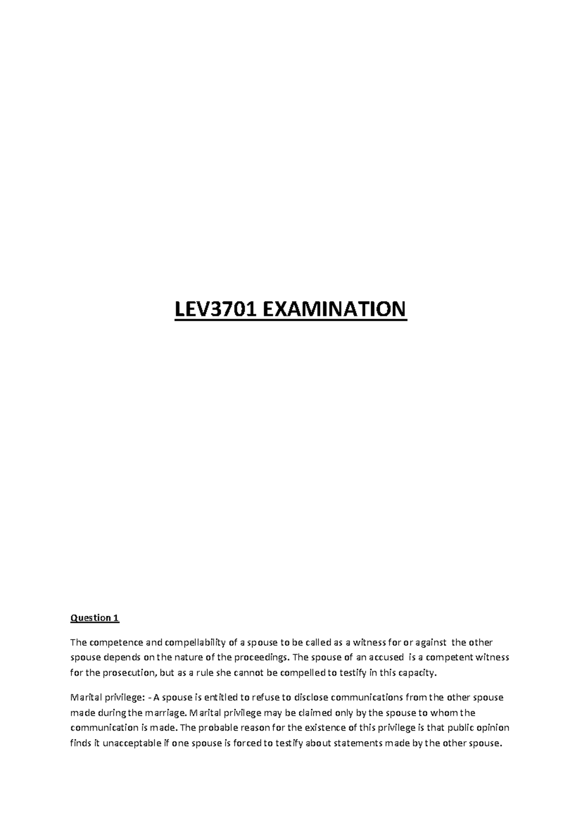 LEV3701 Examination - LEV3701 EXAMINATION Question 1 The competence and ...