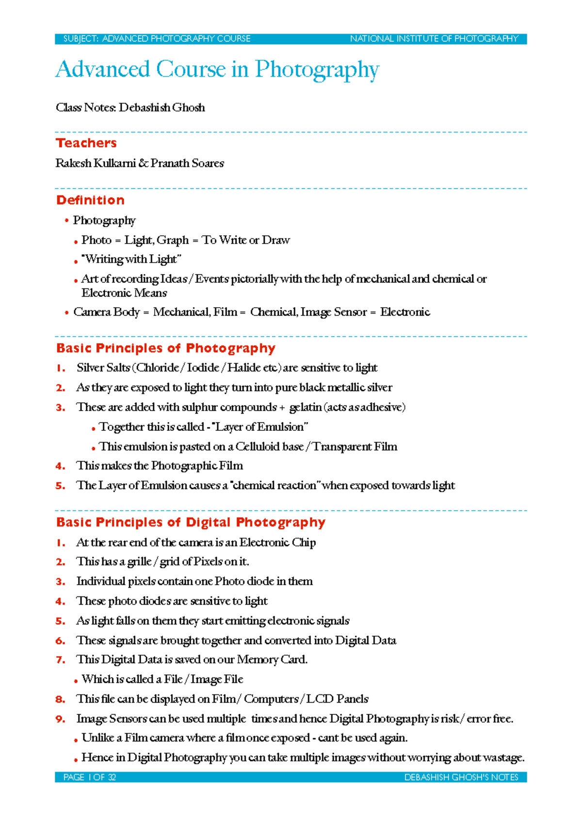 Advanced Course in Photography Basic Pri - Advanced Course in ...