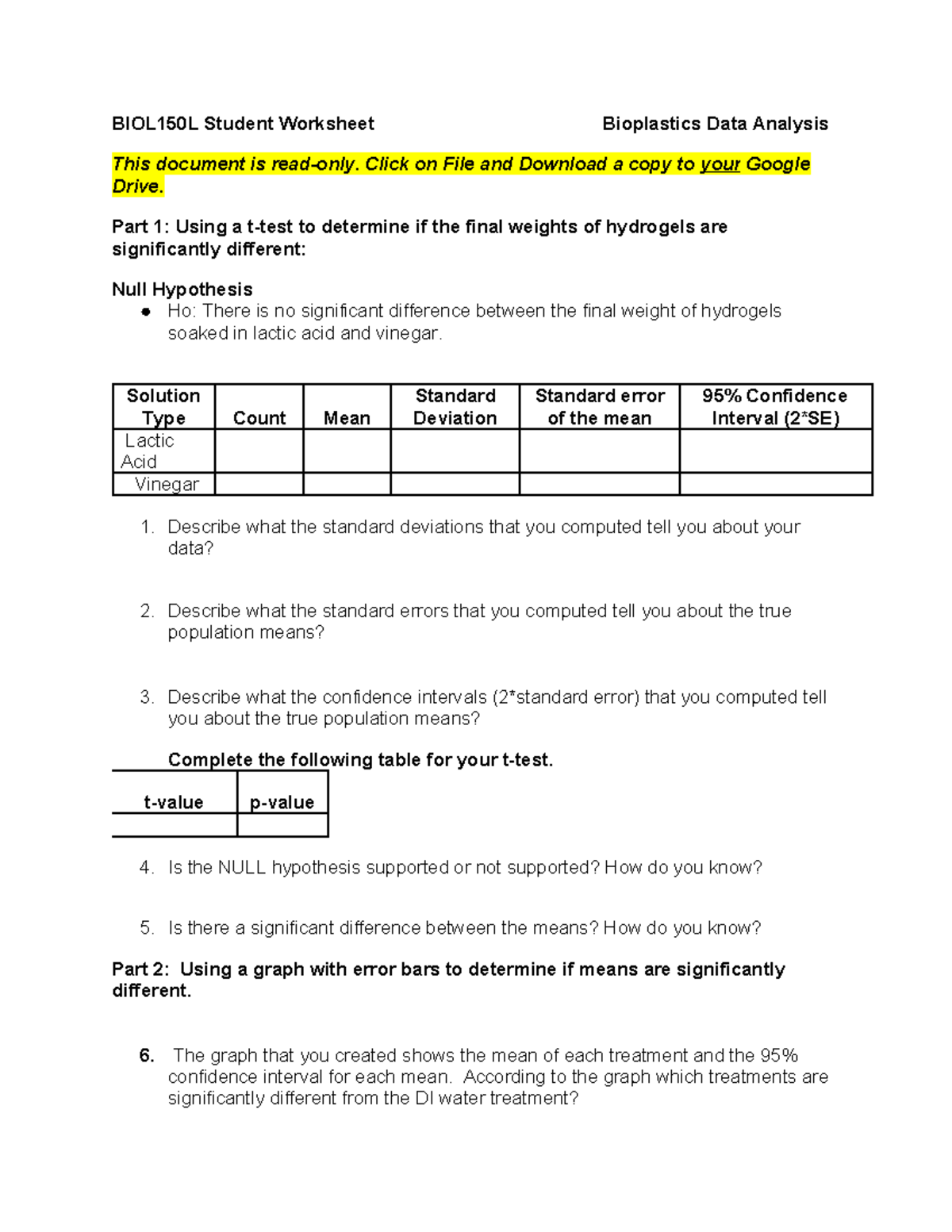 Bioplastics Drug Delivery Rate Results Worksheet, Individual - BIOL150L ...
