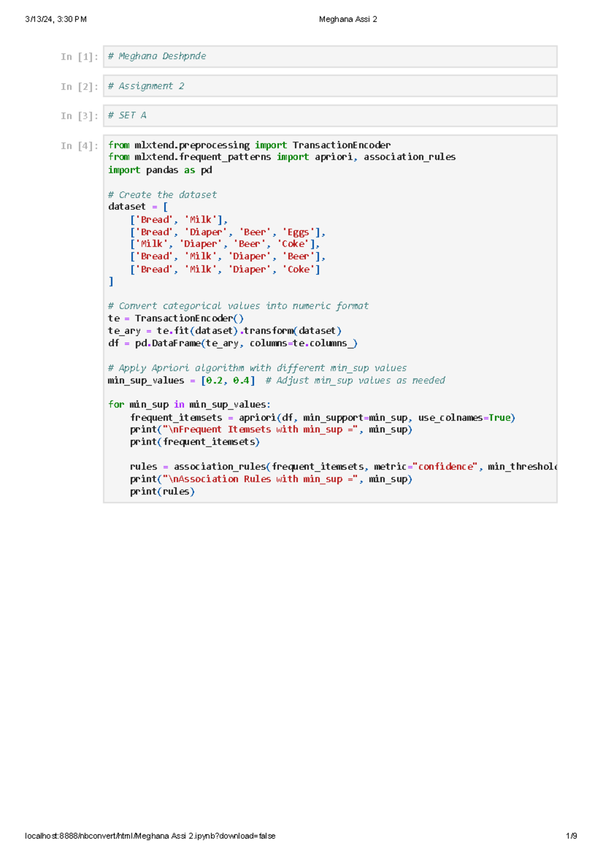 Assignment 2 Set A , Set B - In [1]: # Meghana Deshpnde In [2 ...