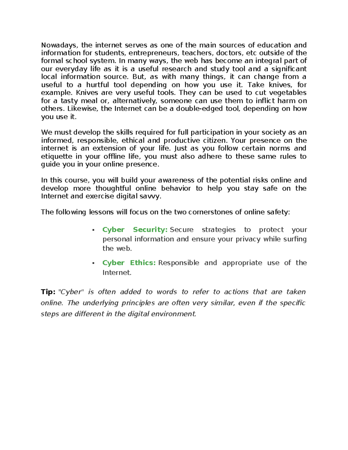 E-she tutorial - Online learning material - Nowadays, the internet ...