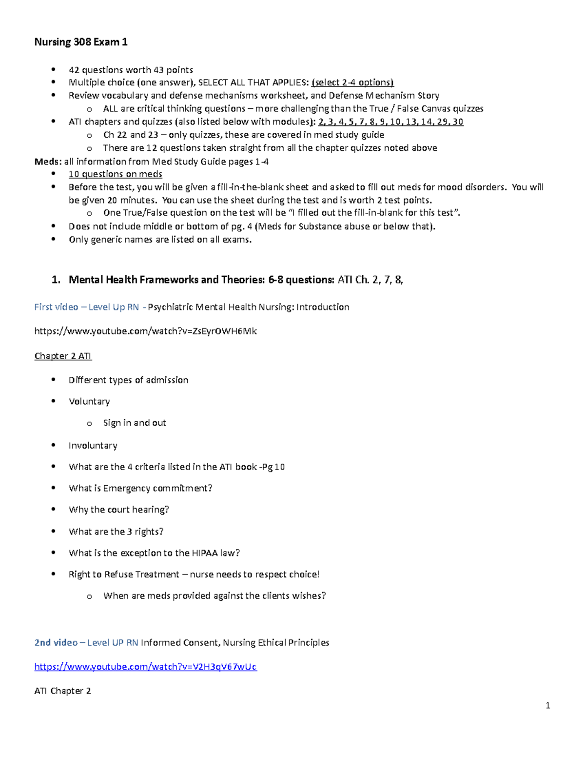 Tip Sheet Exam 1-3 - EXAM 1 Study Material - Nursing 308 Exam 1 42 ...